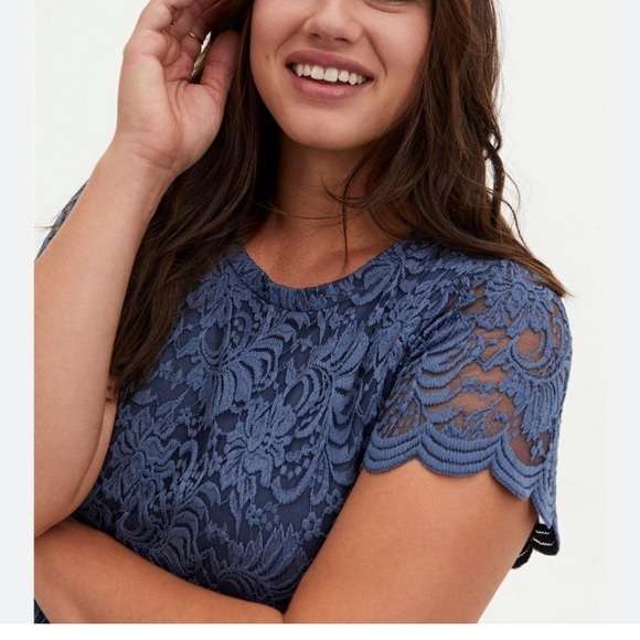 torrid | Dresses | Torrid Midi Lace Fit Flare Dress Black Short Sleeve ...